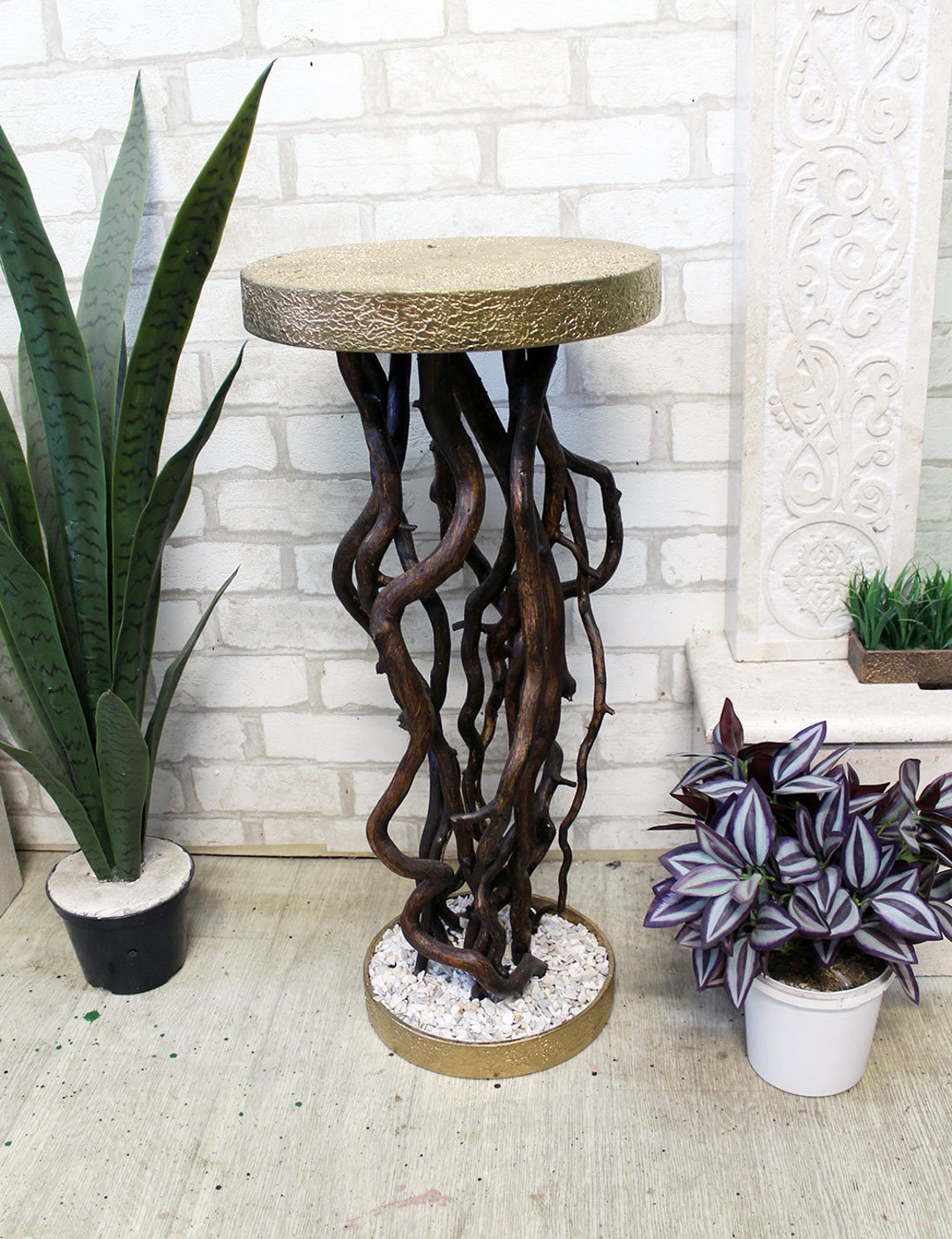 Golden Stand for Flowers. Stand Made of Natural Branches of Salex ...