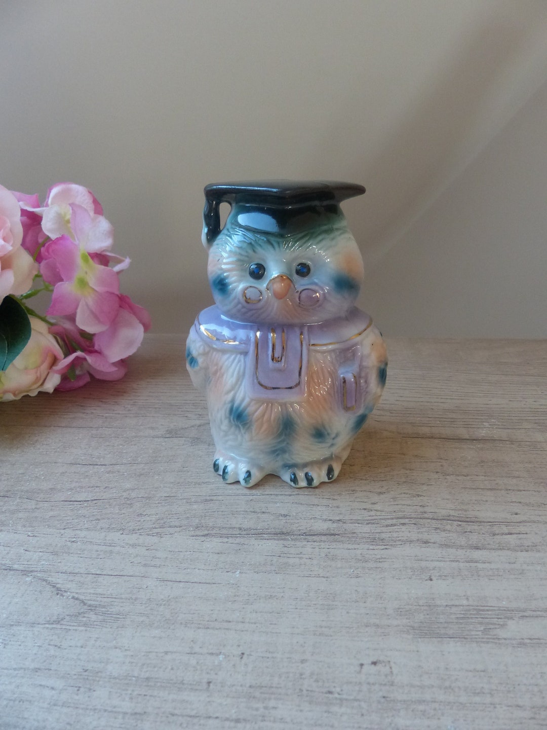 Vintage Ceramic Wise Owl Money Box – Figurine With Hat, Glasses and ...