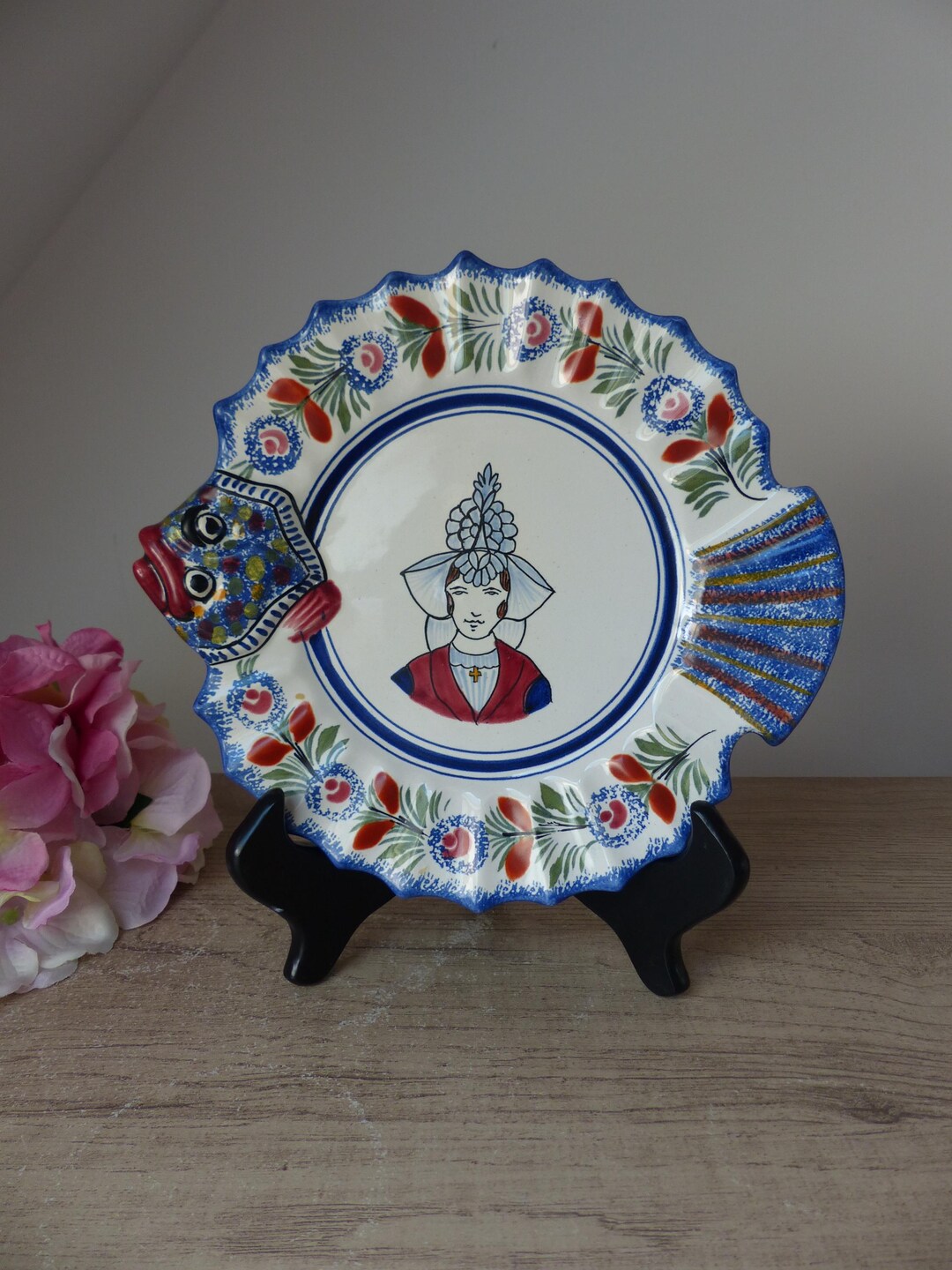 Fish-shaped Plate With Breton Decor, Hand-painted Zoomorphic Fish Plate ...