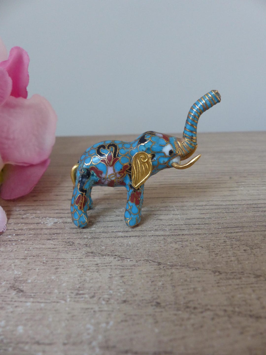 Vintage Blue and Gold Cloisonné Elephant – 1980s Enamel Miniature ...