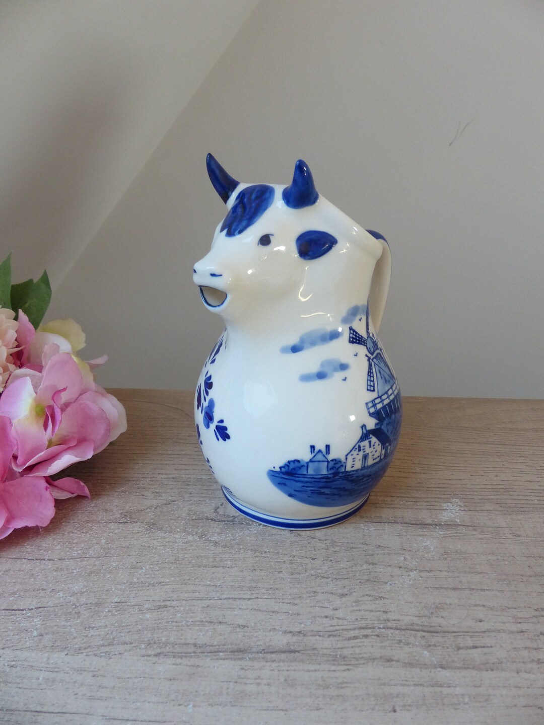 Milk Jug Pitcher Cow Calf Delf Blue Holland Hand Painted, Cow Animal ...