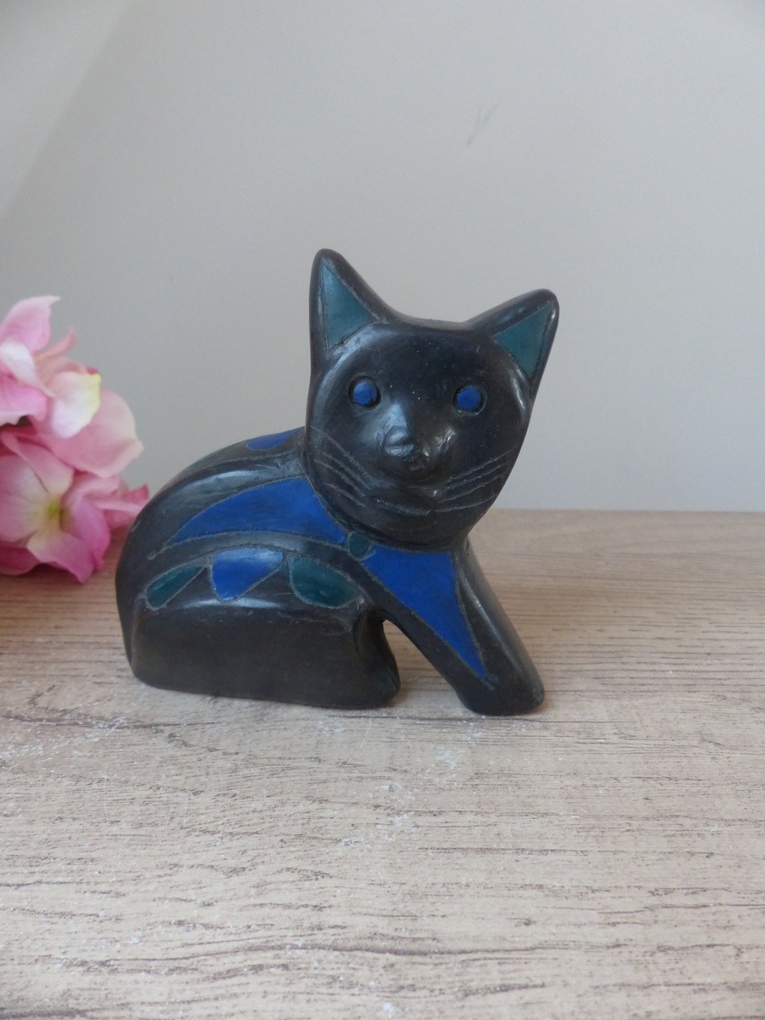 Mexican Vintage Black Clay Pottery Cat Sculpture Figurine, Cat ...