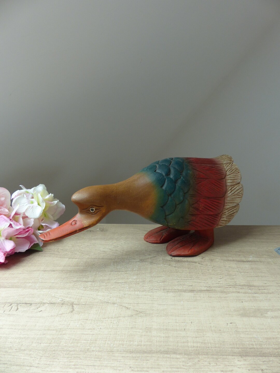 Statue Canard En Bois Artisanal Canard Coloré à Poser Sur - Etsy