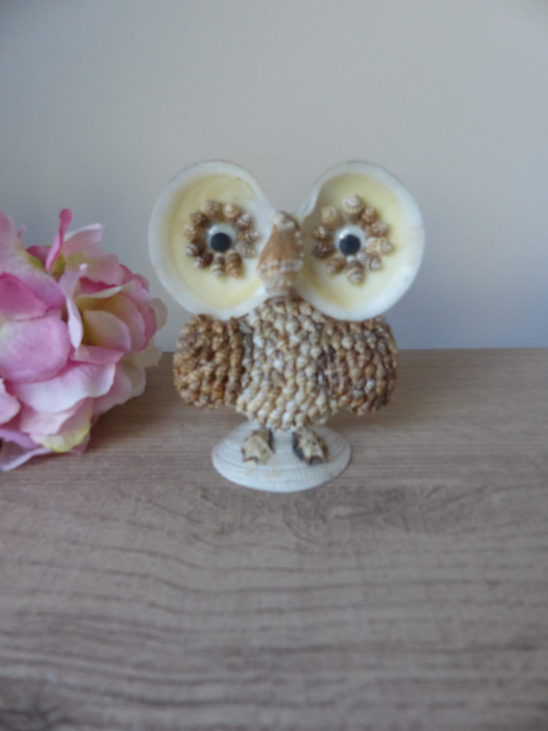 Owl Figurine Made of Seashells - Vintage French Handcrafted Sculpture ...