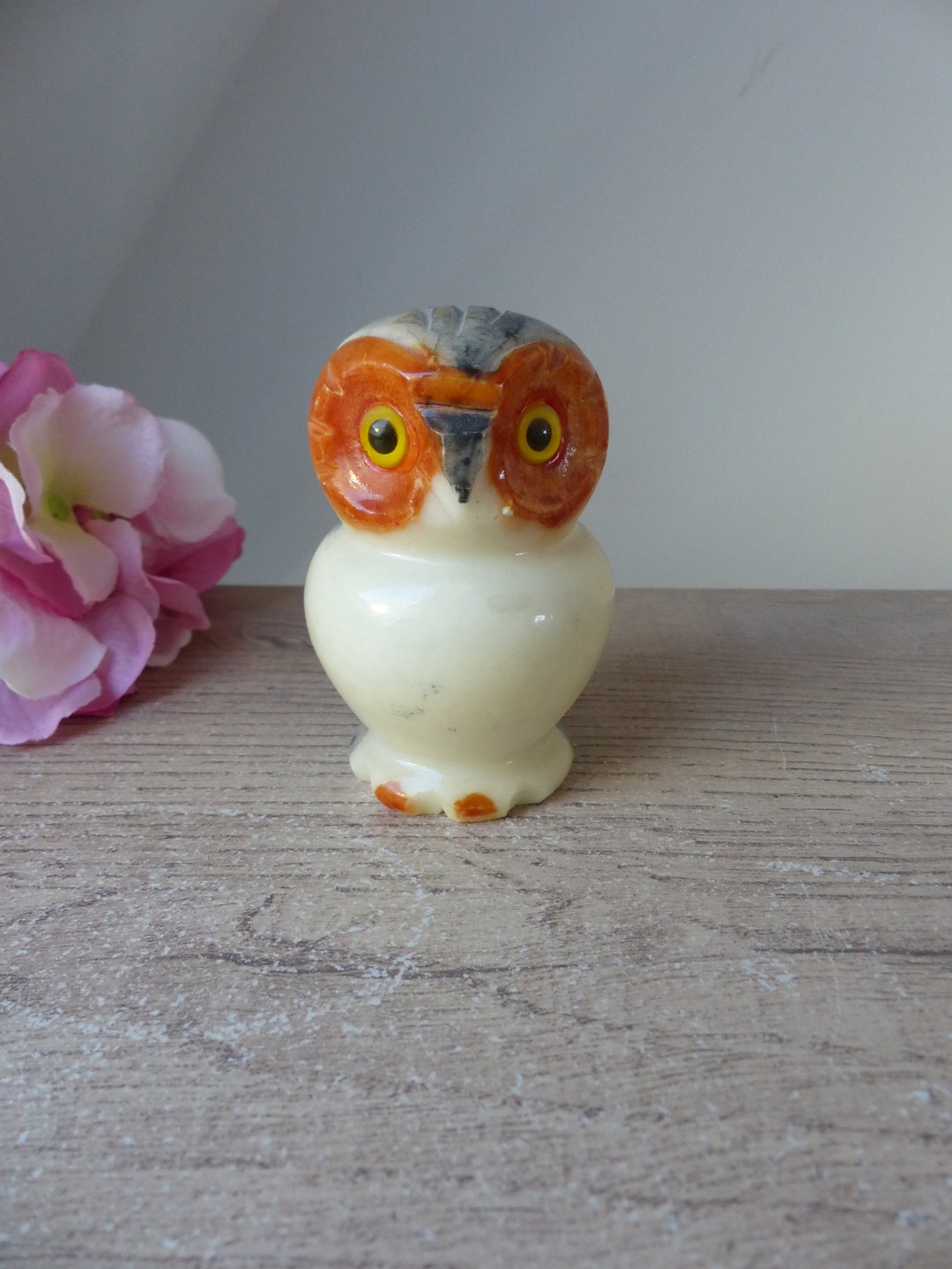Hand-carved Alabaster Owl – Orange Spherical Figurine, Vintage ...