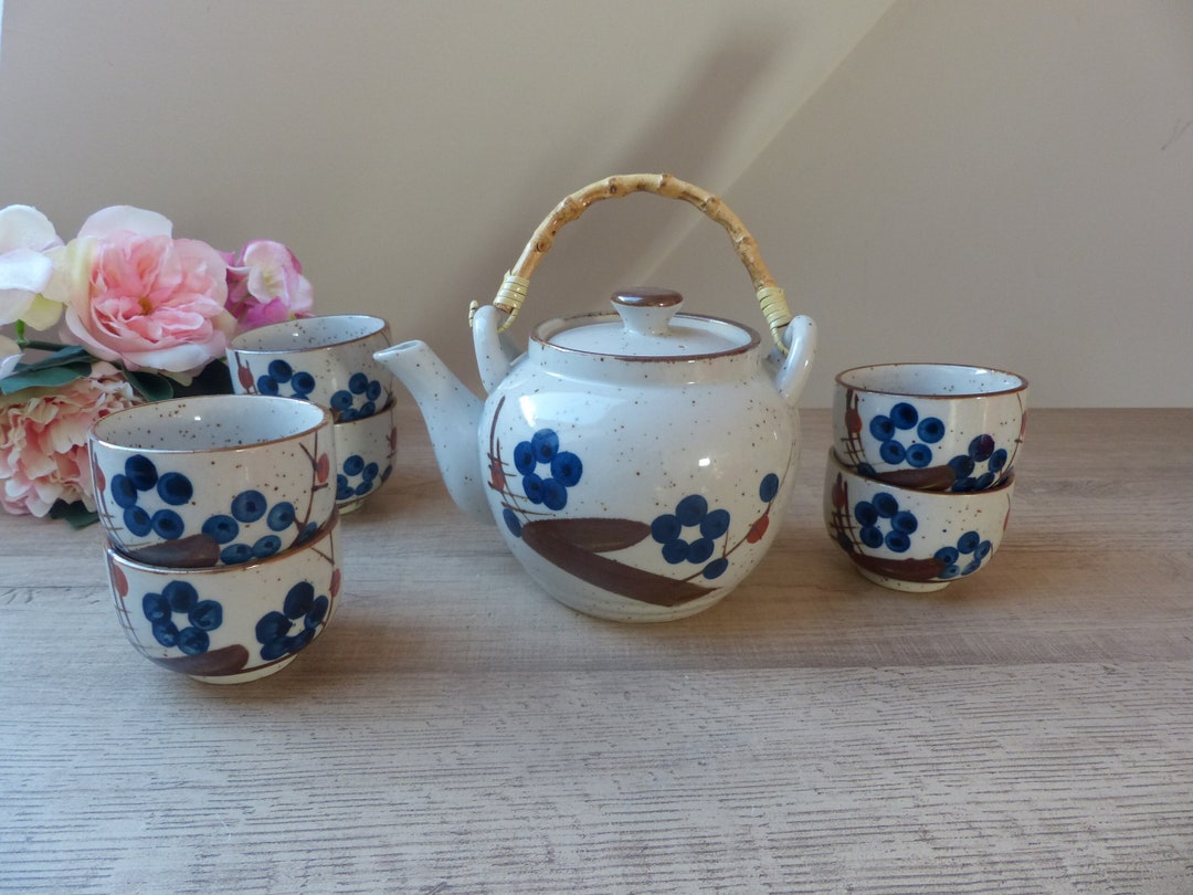 Set of Stoneware Teapot and Bowls, Cups, Vintage Boho Style From the ...