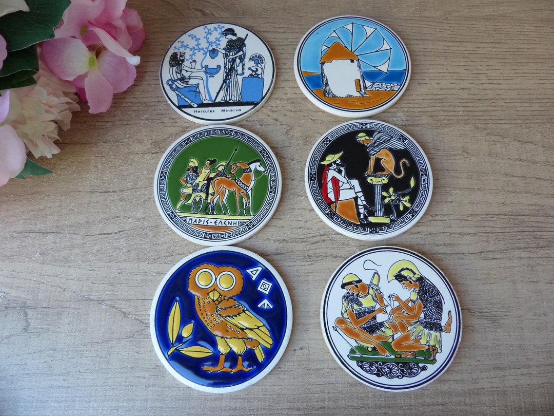 Set of 6 Ceramic Coasters Tassoulis and Ariadne Handmade in Greece ...