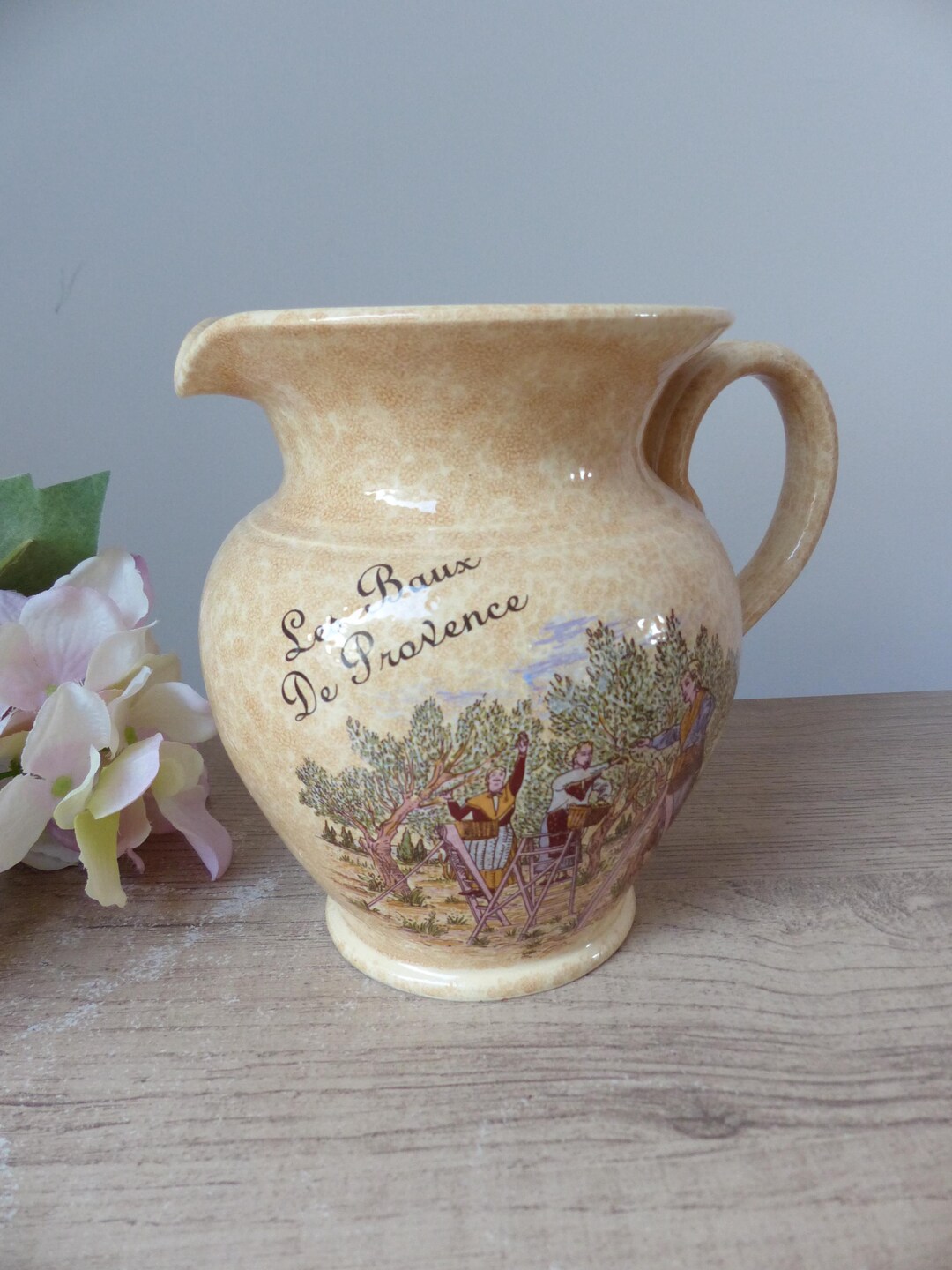 Vintage Beige Glazed Ceramic Pitcher – Provençal Scene “the Olive ...