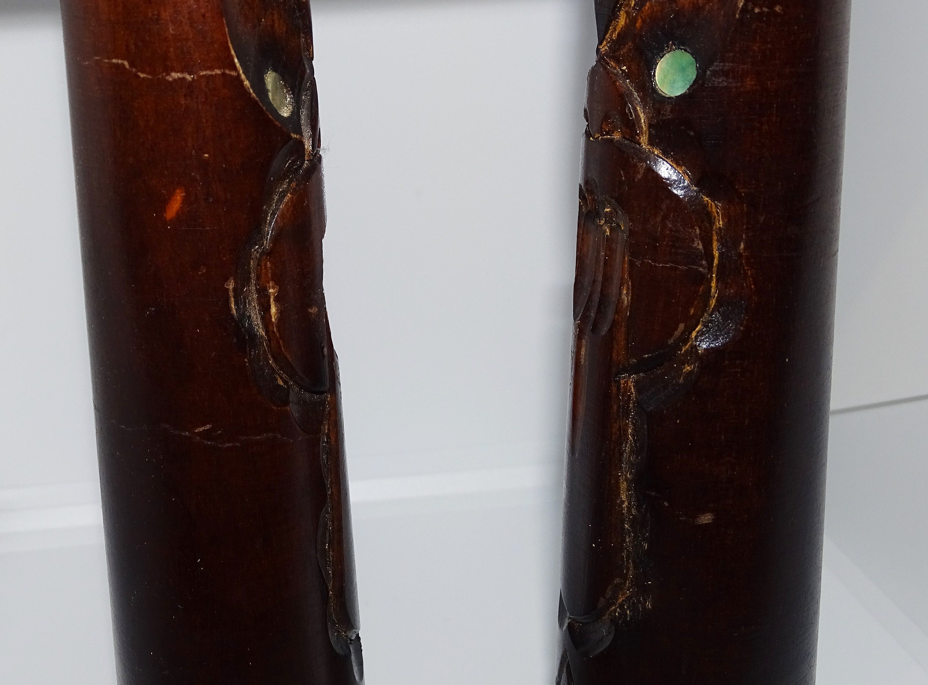 Maori New Zealand Large Wood Carved Tiki Face Salt and Pepper Pots ...