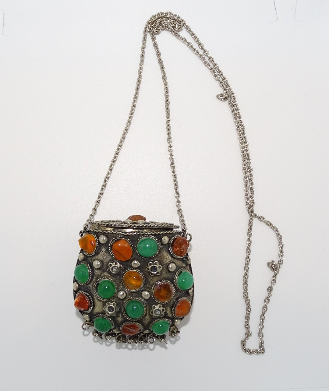 Vintage Sajai Metal Coin Purse Set With Semi Precious Stones on a Chain ...