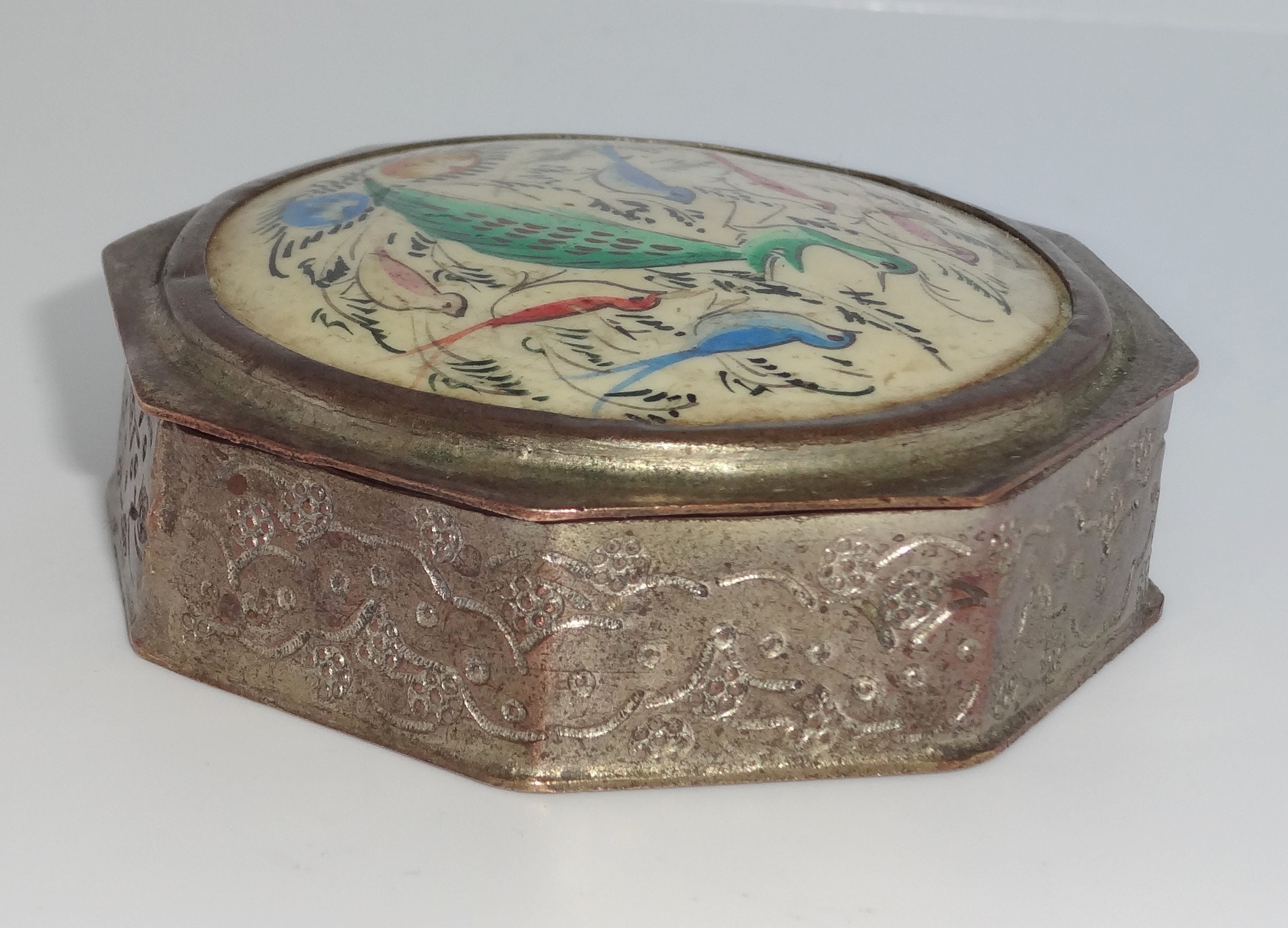 Vintage Metal Indo Persian Octagonal Box With Hand Painted - Etsy