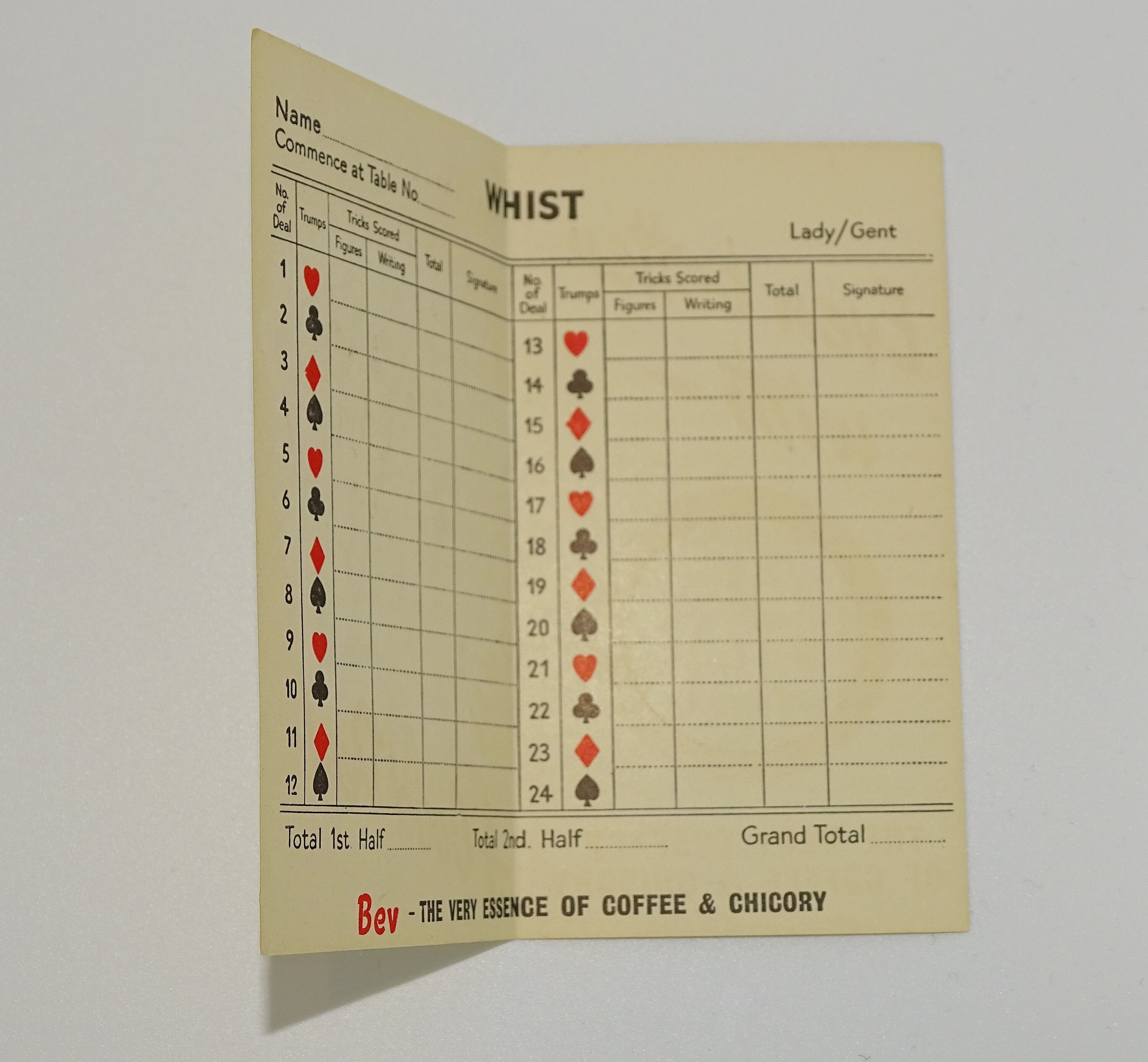 Vintage Progressive Whist Score Card Advertising Bev the Very Essence ...
