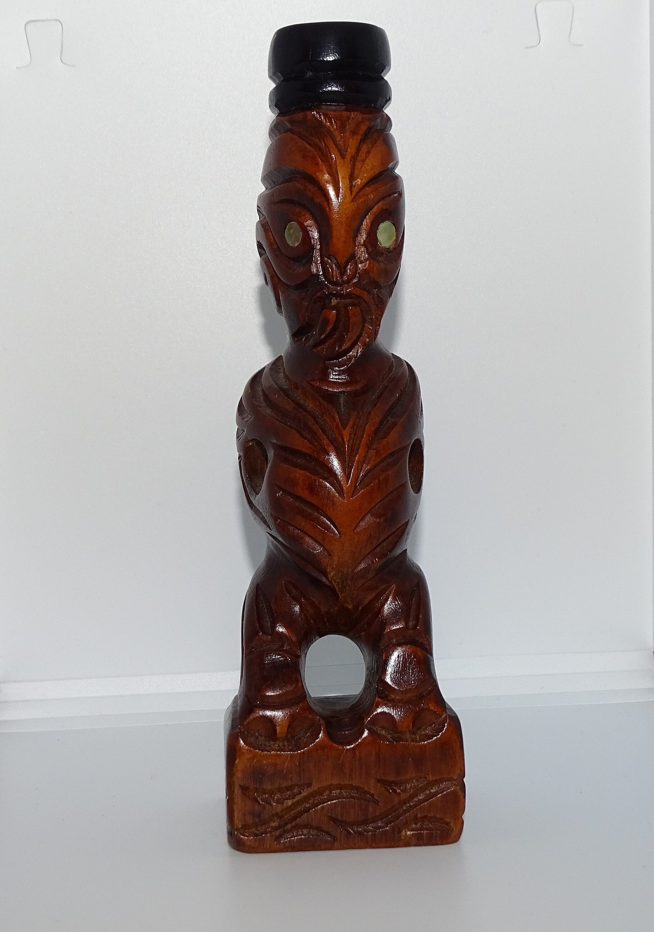Maori New Zealand Wood Carved Tiki/teko Teko Standing Figure With Paua ...