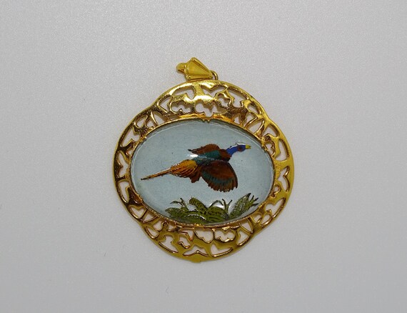 Vintage Mizpah reverse intaglio glass pendant with a … - Gem