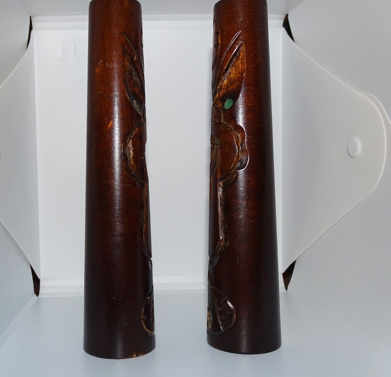 Maori New Zealand Large Wood Carved Tiki Face Salt and Pepper Pots ...