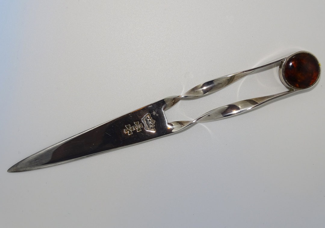 Beautiful Vintage Metal Letter Opener With Twisted Handle Design Inset ...