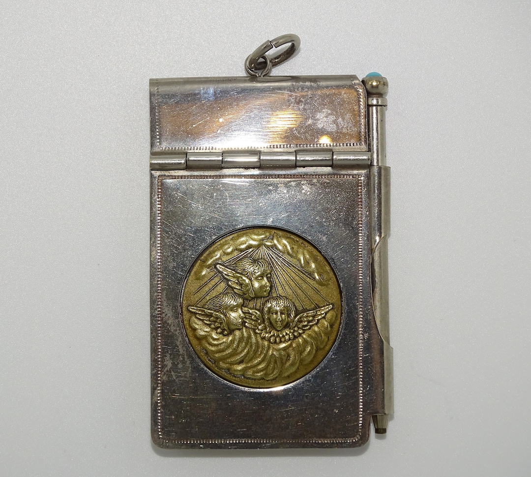 Beautiful Vintage Chatelaine Aide Memoire Notepad With Cherub Medallion ...