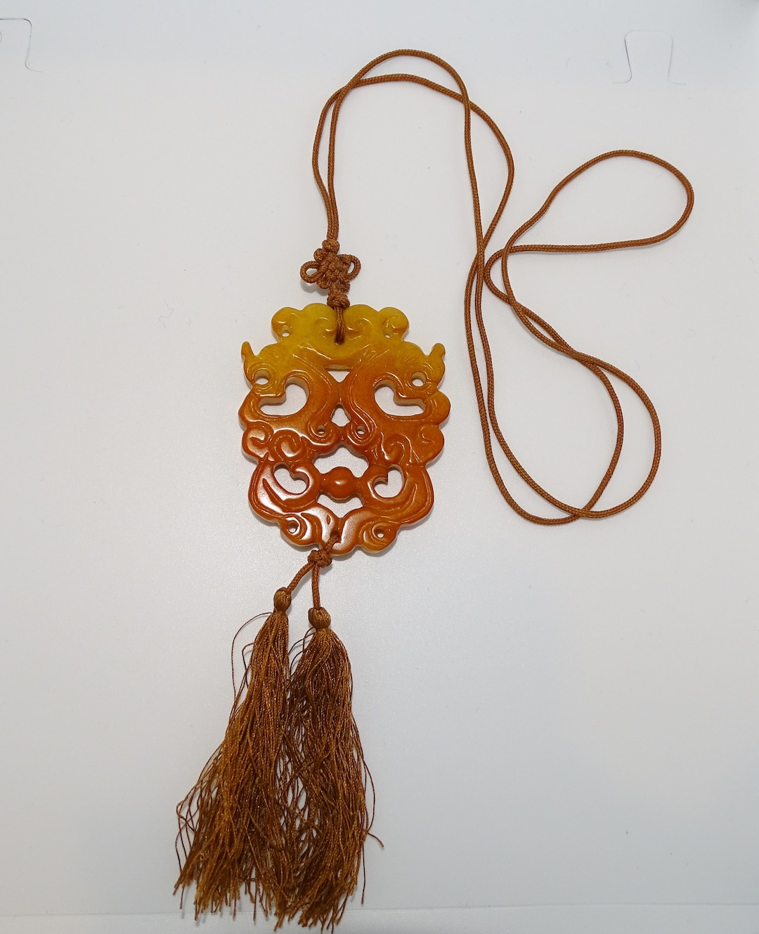 Beautiful Chinese Jade Amulet/pendant With Double Sided Carved Double ...