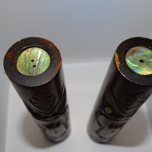 Maori New Zealand Large Wood Carved Tiki Face Salt and Pepper Pots ...