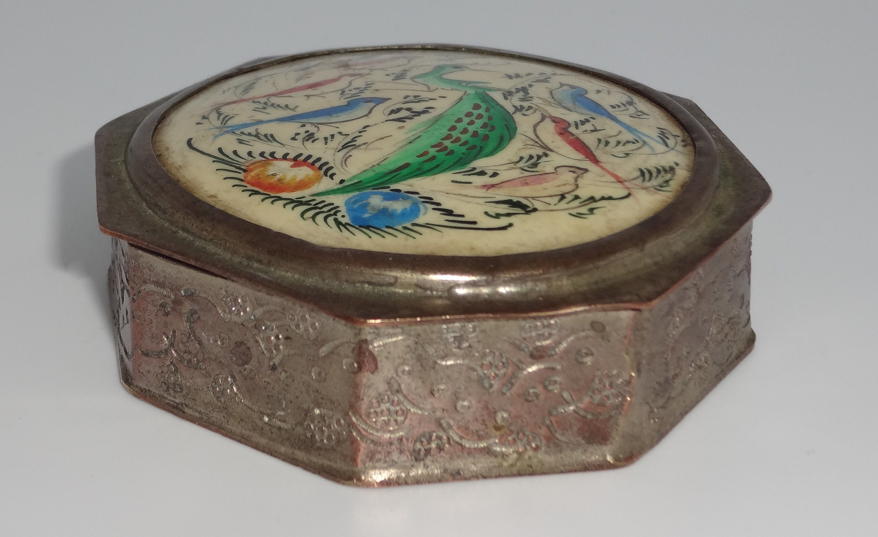 Vintage Metal Indo Persian Octagonal Box With Hand Painted - Etsy