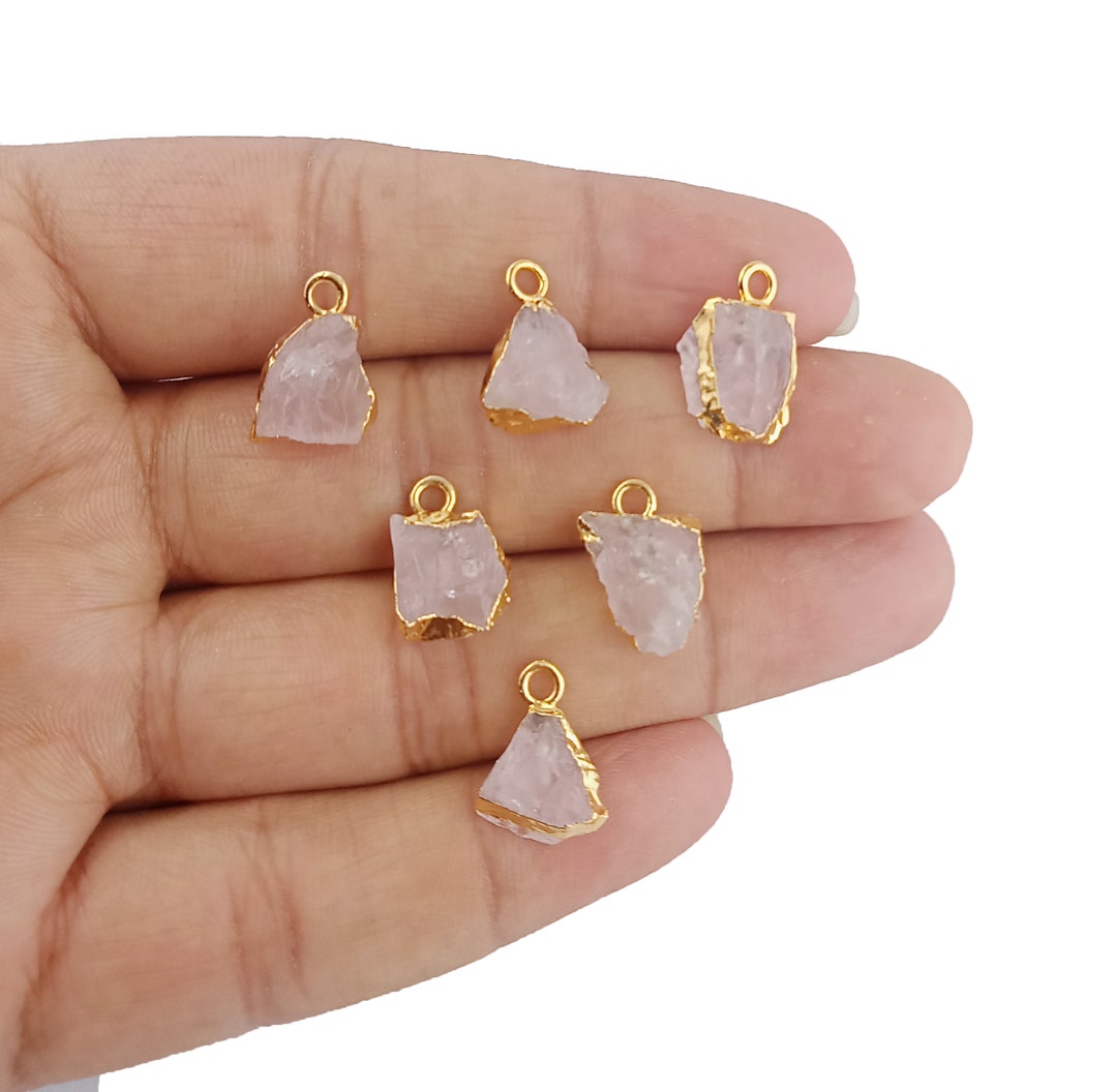 1 Piece Raw Rose Quartz October Birthstone Charm Gold Silver - Etsy