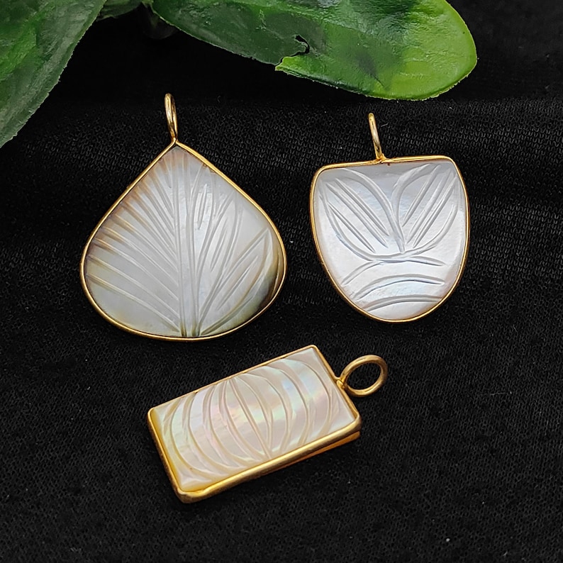 Hand Carved Mother of Pearl Pendant, Carving Shell Pendant, Sterling ...