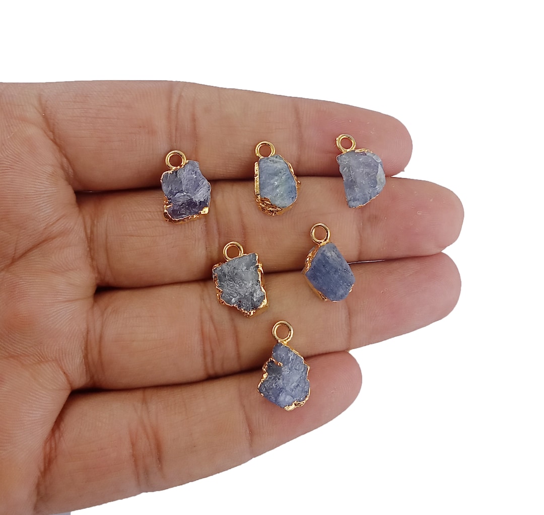 Raw Tanzanite December Birthstone Charm, Gold, Silver Edge Plated Charm ...