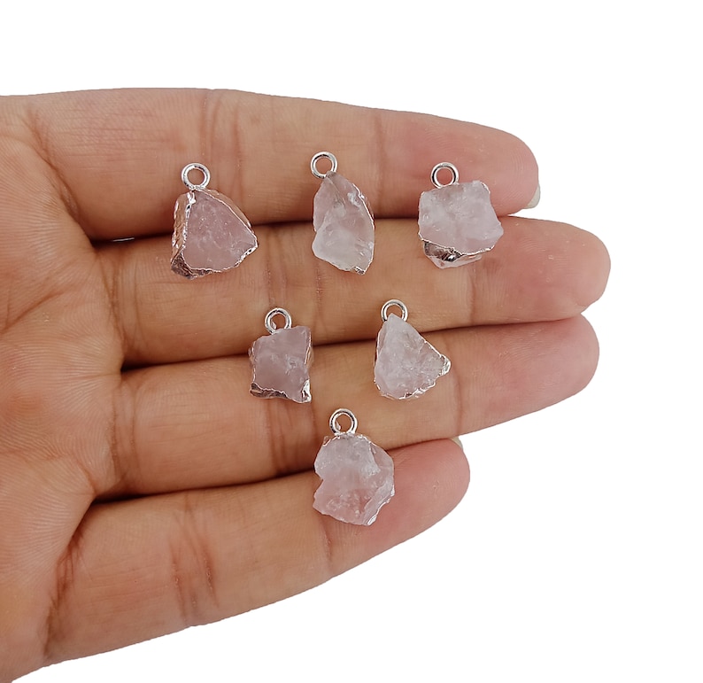 1 Piece Raw Rose Quartz October Birthstone Charm Gold Silver - Etsy