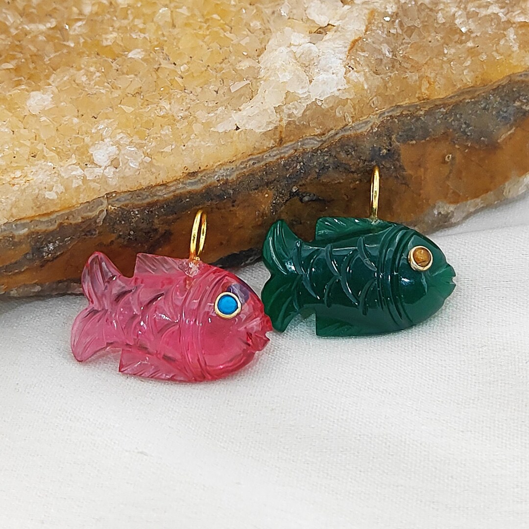 Carved Fish Pendant Charm/floating Fish Gemstone Pendant/tourmaline ...