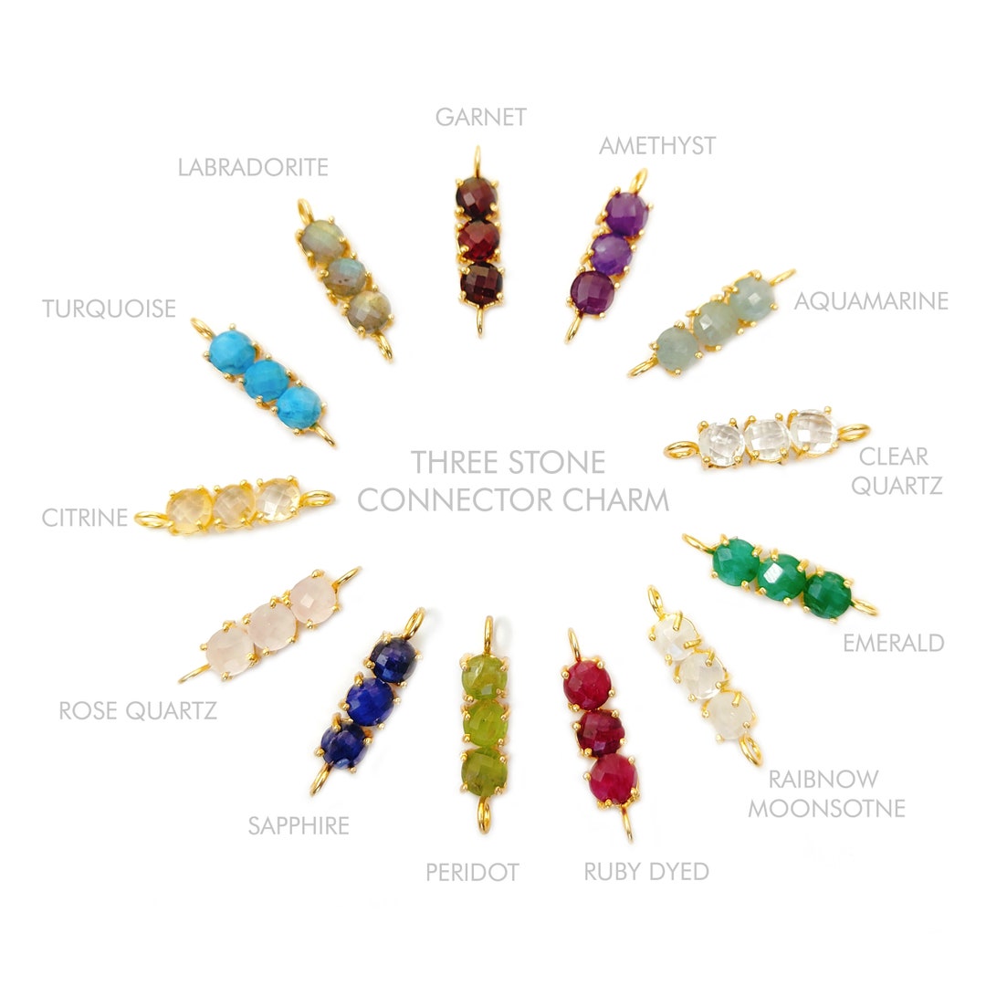 Three Stone Connector Pendant, Birthstone Prong Set Connectors, Jewelry ...