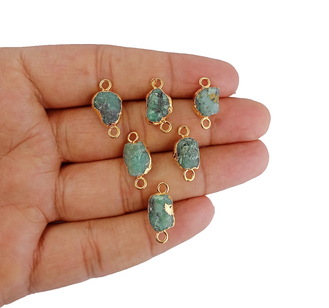 Raw Emerald May Birthstone Connector, Gold, Silver Edge Plated ...