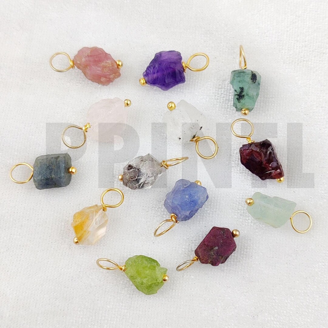 Raw Gemstone Wire Wrapped Charms Gold Vermeil 925 Silver Pendants for ...