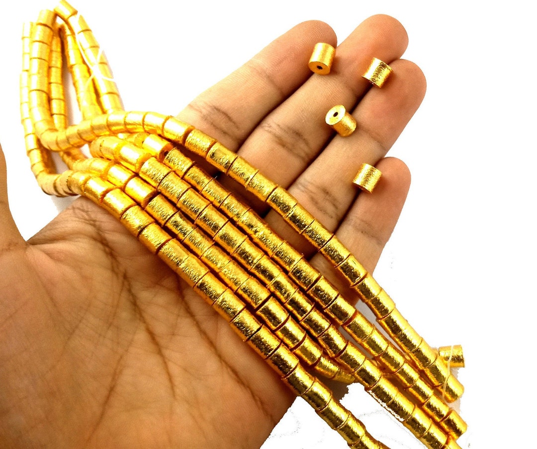 1 Strand of Gold Plated Brushed Cylinder Shape 6mm Beads - Etsy