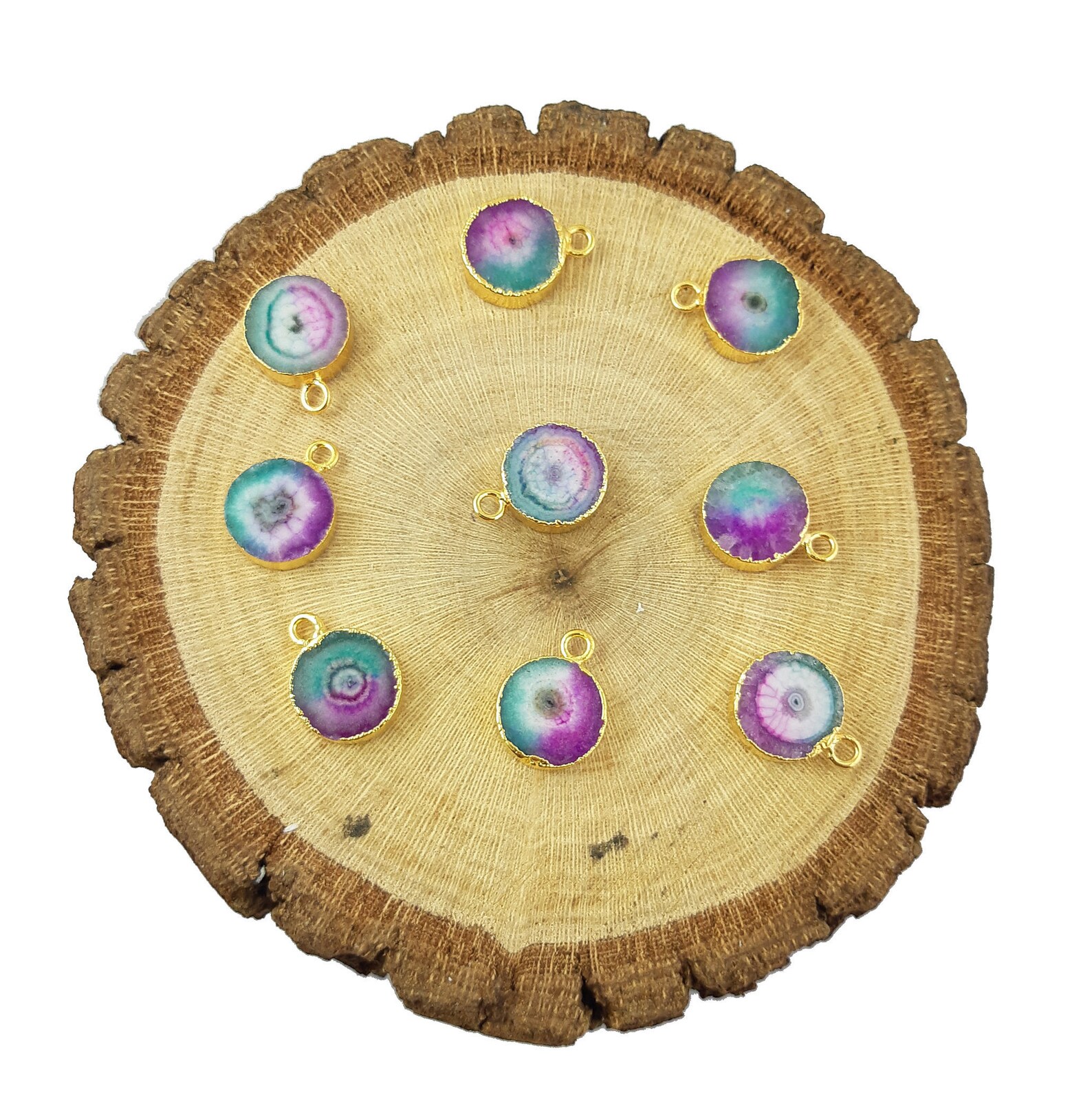 Beautiful Watermelon Solar Quartz Gold Electroplated Charm, 13-14mm ...