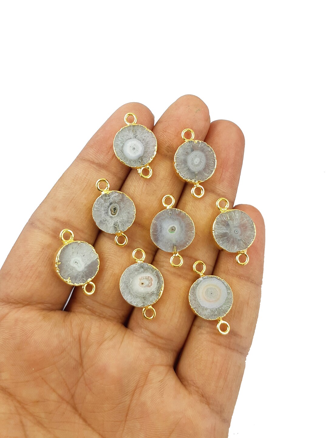 White Solar Quartz Gold Electroplated Connector, 13-14mm Round Solar ...