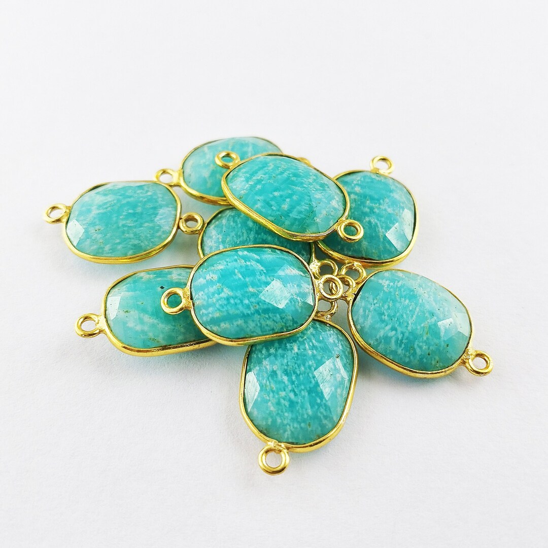 Amazonite Bezel Connectors, 5 Piece 18K Gold Plated Chocolate Moonstone ...
