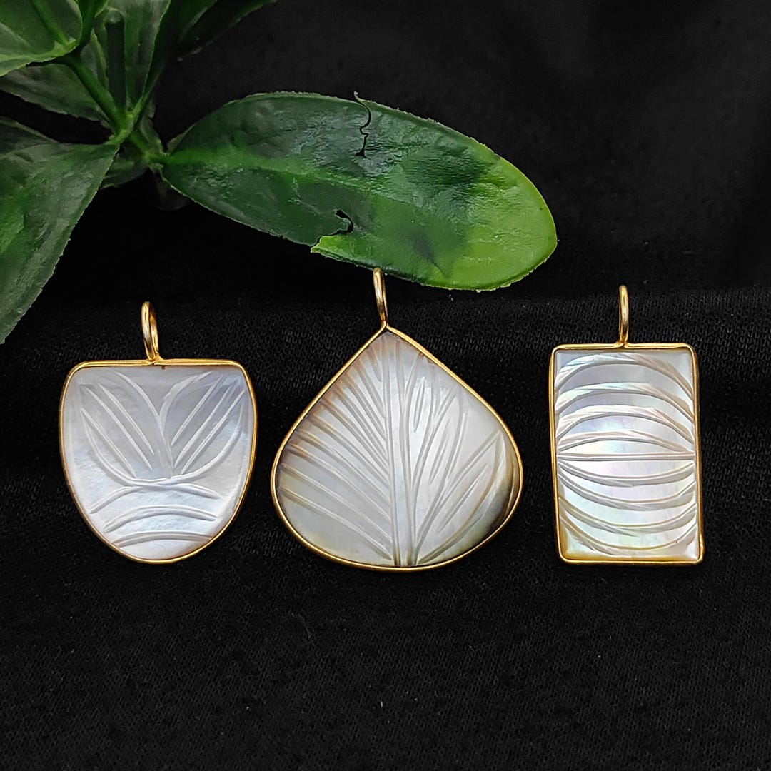 Hand Carved Mother of Pearl Pendant, Carving Shell Pendant, Sterling ...