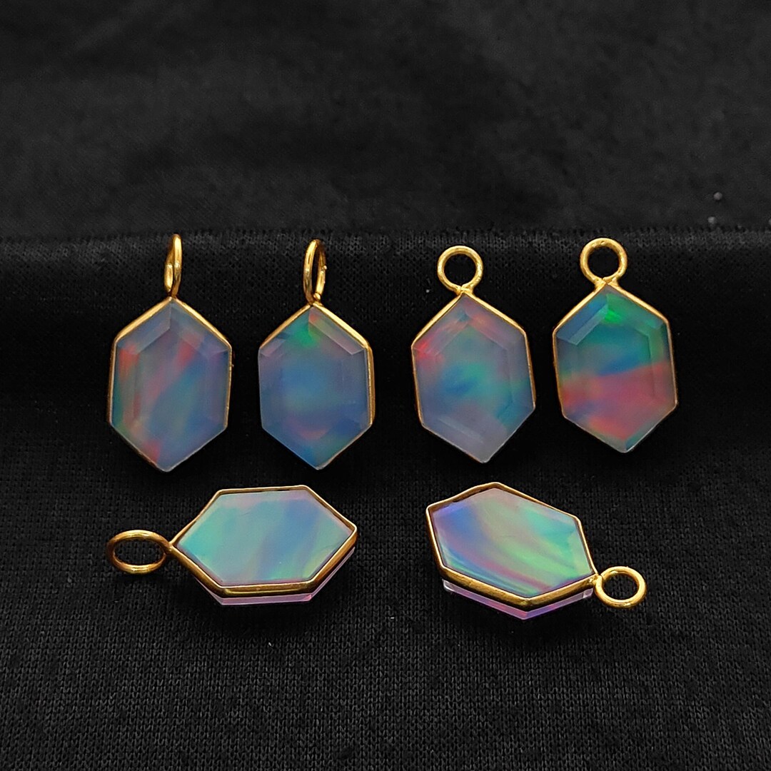 Hexagon Opal Pendant Charms/opal Iridescent Crystal Charms/gold Plated ...