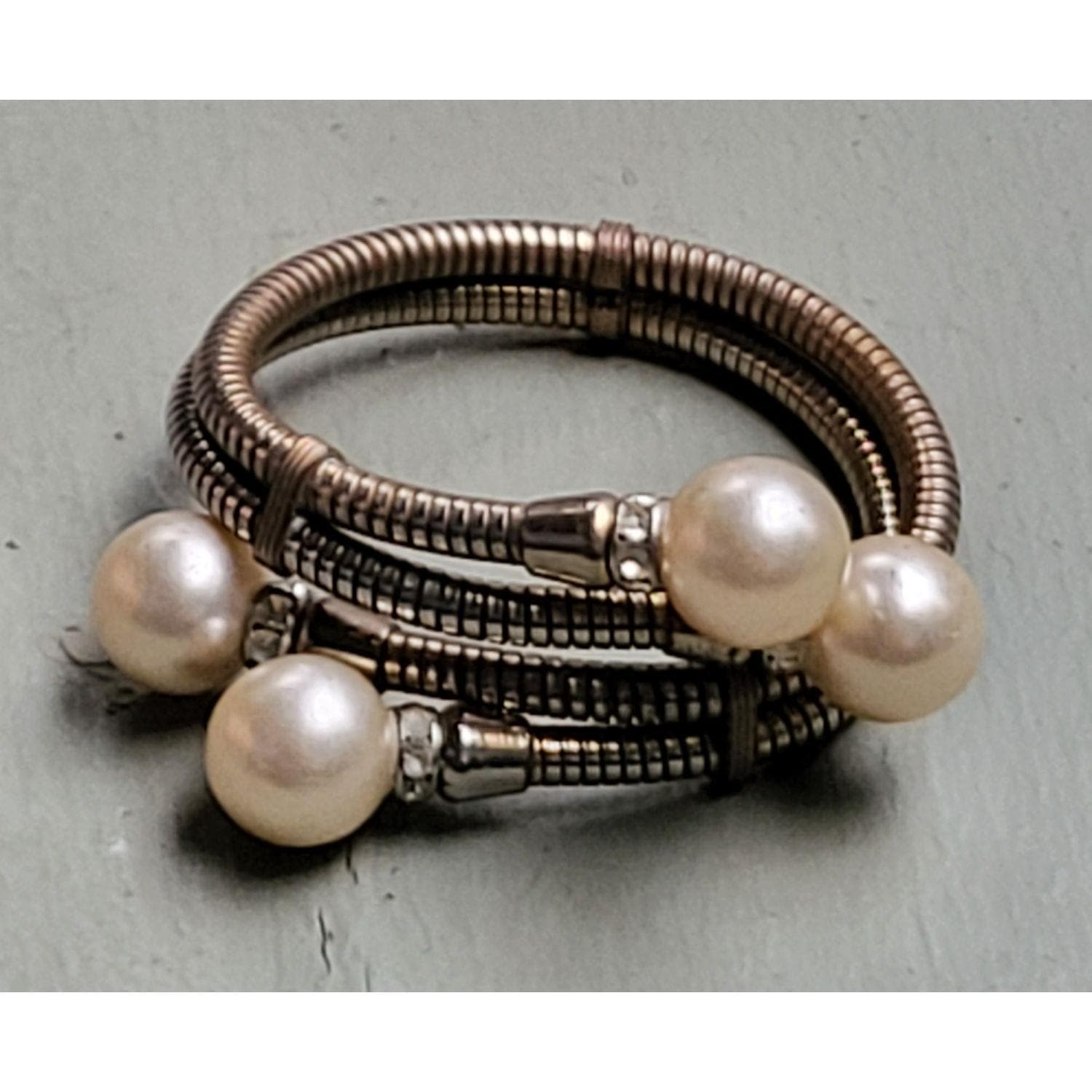 Vintage Coil Wrap Bracelet Spring Gold Tone Faux Pearls Rhinestone ...
