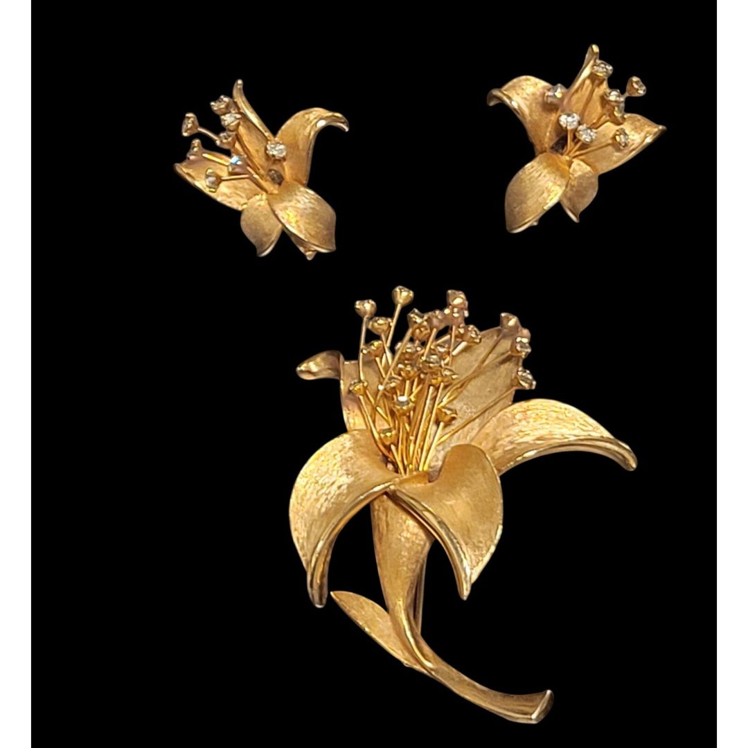 Mid Century B. A. Ballou & Co Brooch Clip on Earrings Demi Parure W ...