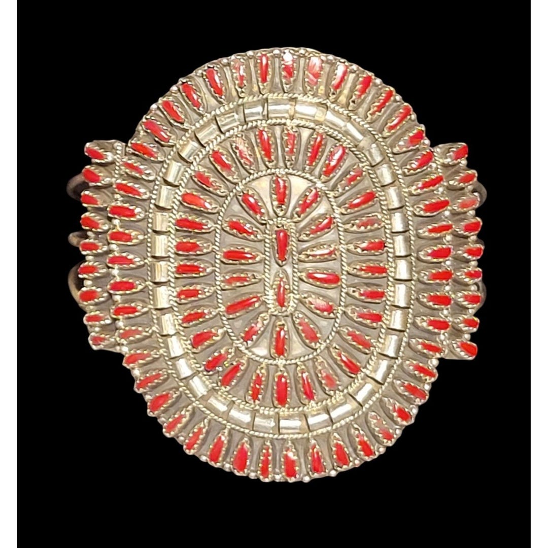 Violet & Jeffrey Begay Native American Coral Sterling Silver Cuff ...