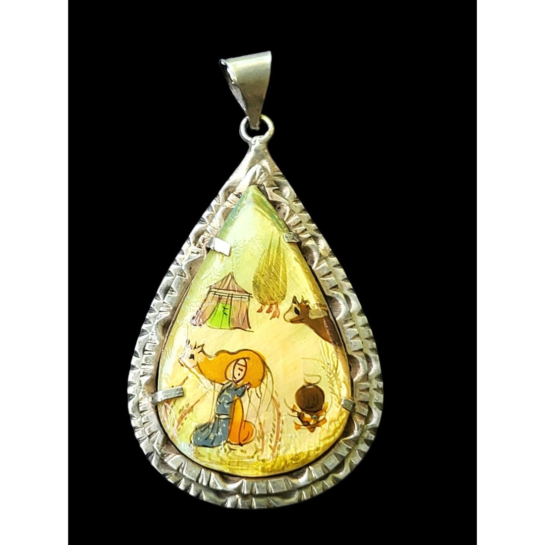 Vintage Persian Hand-painted Mother of Pearl Teardrop Storyteller ...