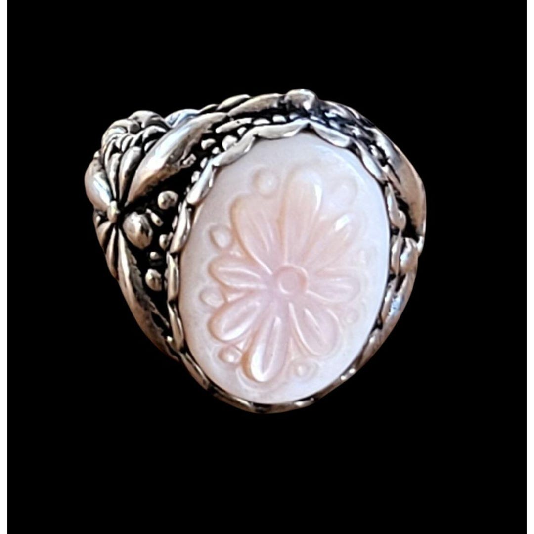 Carolyn Pollack Relios Pink Mother of Pearl Flower Ring Sterling Size 6 ...