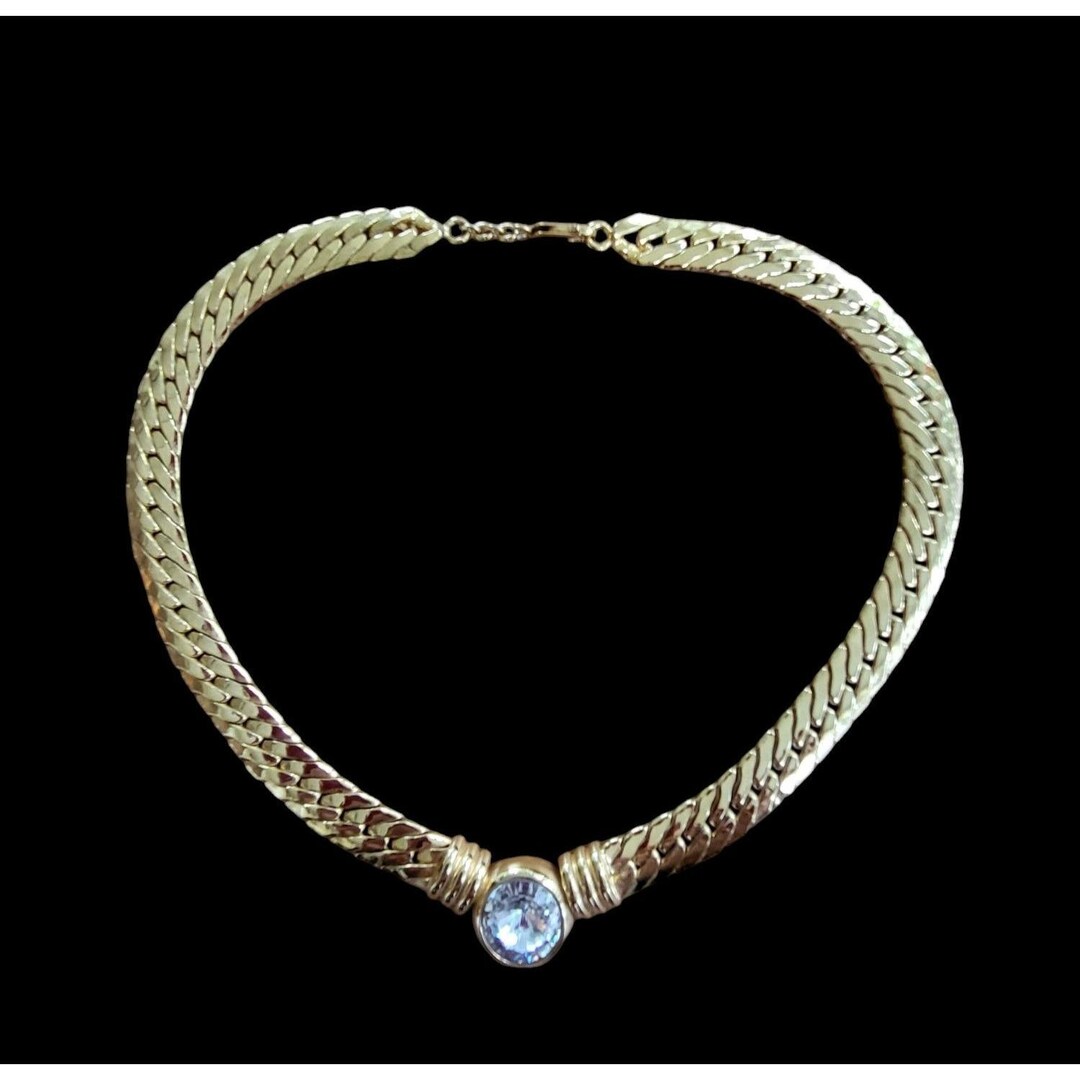 Vintage Valentino Made in Italy Chunky Chain Rivoli Crystal Collar ...