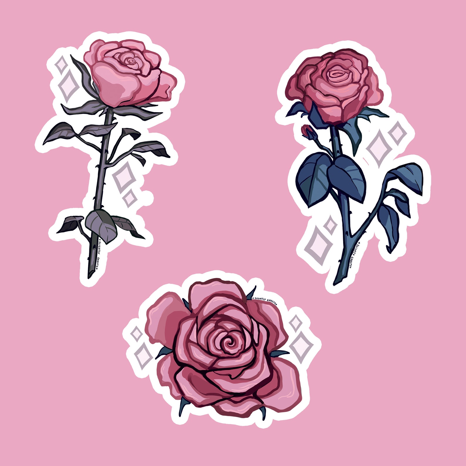 Pink Rose Sticker Pack Set of 3 Stickers - Etsy