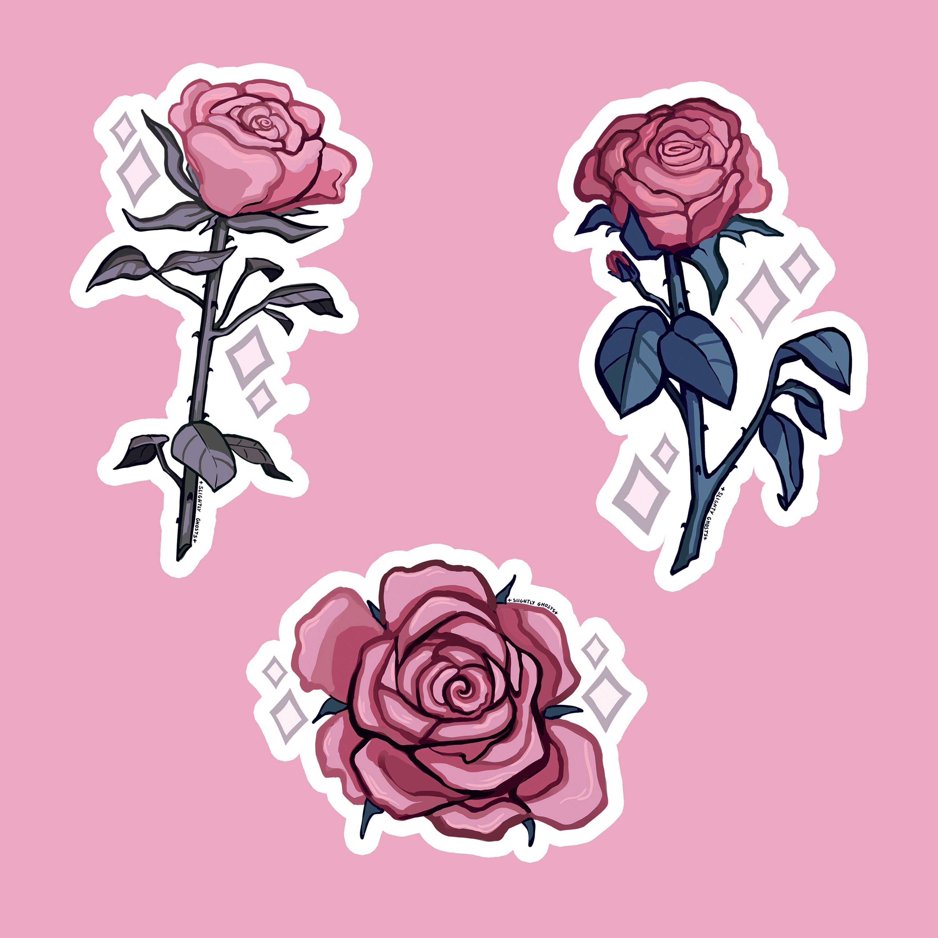 Pink Rose Sticker Pack Set of 3 Stickers Active | Etsy