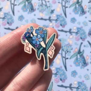 Forget-me-not Pin Cute Wooden Floral Aesthetic Pin Badge - Etsy