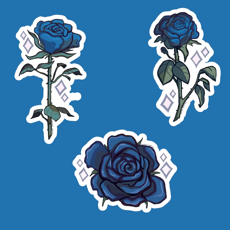Blue Rose Sticker Pack Set of 3 Stickers | Etsy