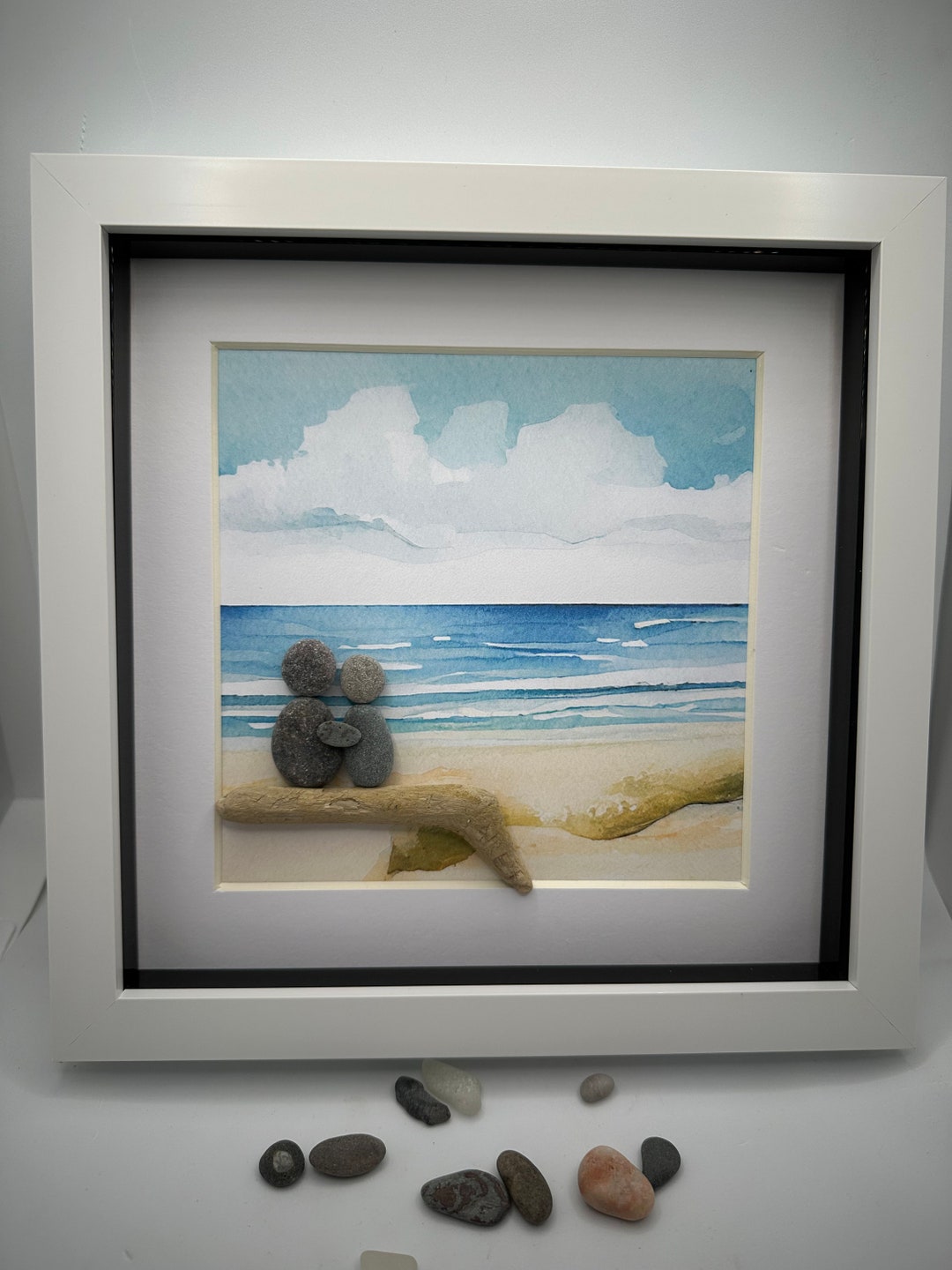 Beach Scene Pebble Art, Pebble Art Beach, Couple Pebble Art, Pebble Art ...