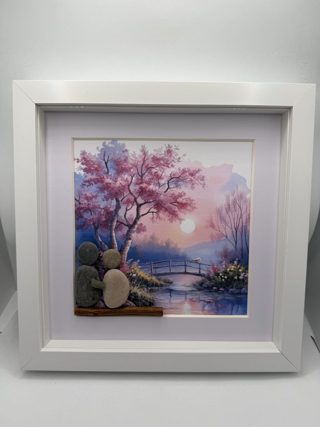 Cherry Blossom Lake Scene Pebble Art, Pebble Art Scene, Pebble Art ...